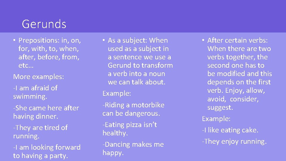 Gerunds or infinitives Subject in a sentence After