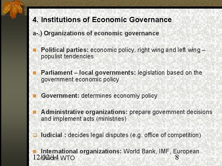 State Institutions of Economic Governance State and Governance