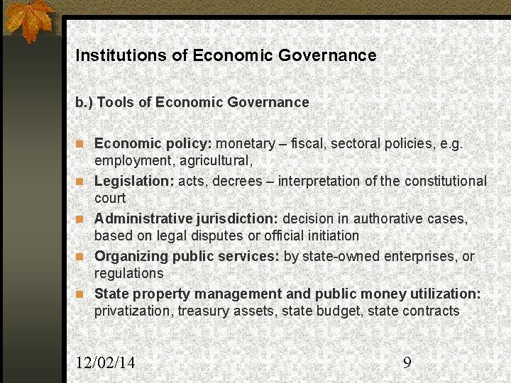 State Institutions of Economic Governance State and Governance