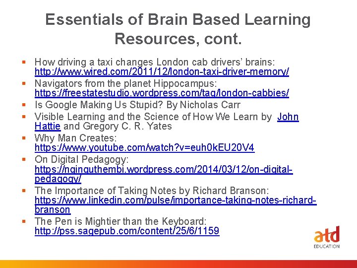 Essentials of Brain Based Learning Resources www learningtogo