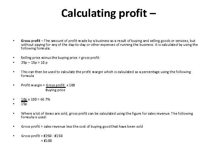 GCSE Business Studies Profit Lesson Aim Explain the