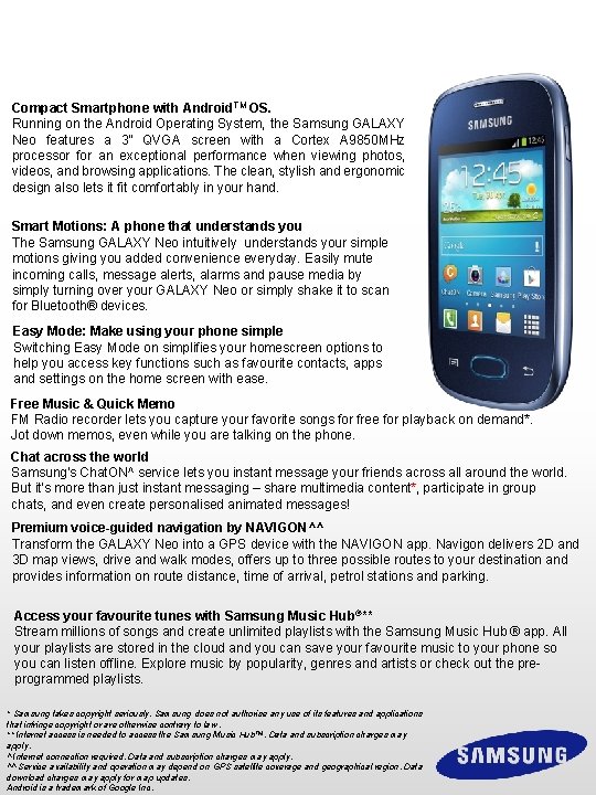 Compact Smartphone with Android TM OS Running on