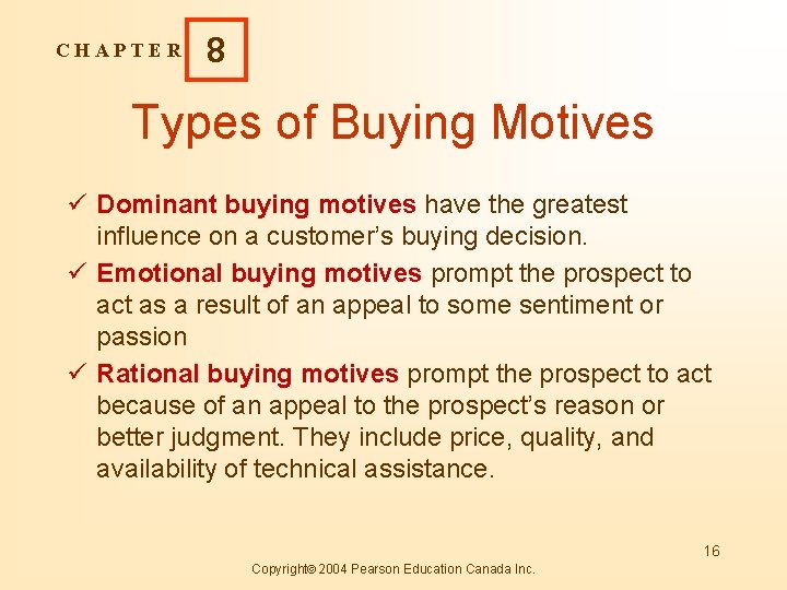 CHAPTER 8 Understanding Customer Behaviour 1 Copyright 2004
