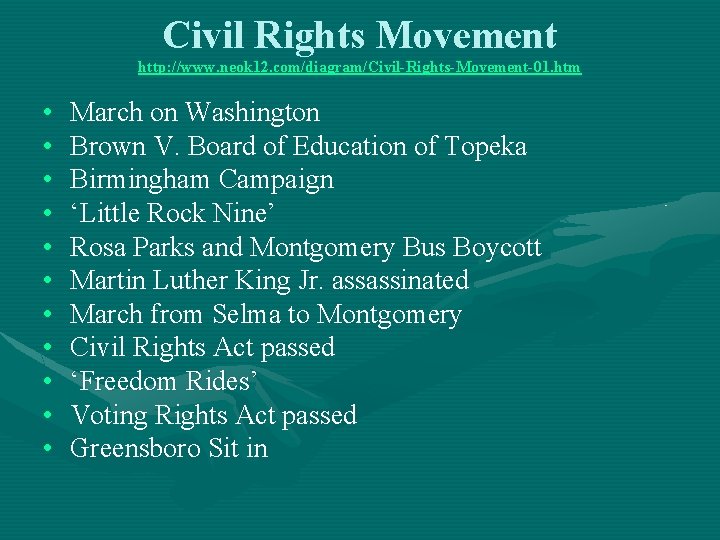 Civil Rights Movement Define segregation Describe Brown v