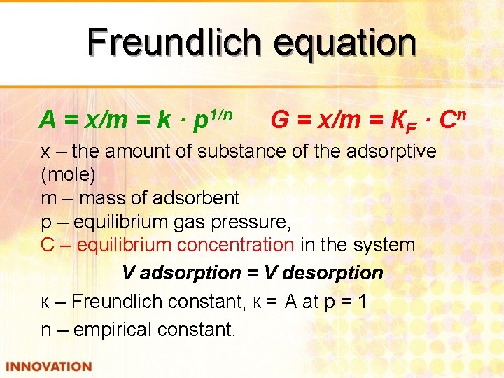 Physical chemistry of surface phenomena Basics of adsorptive