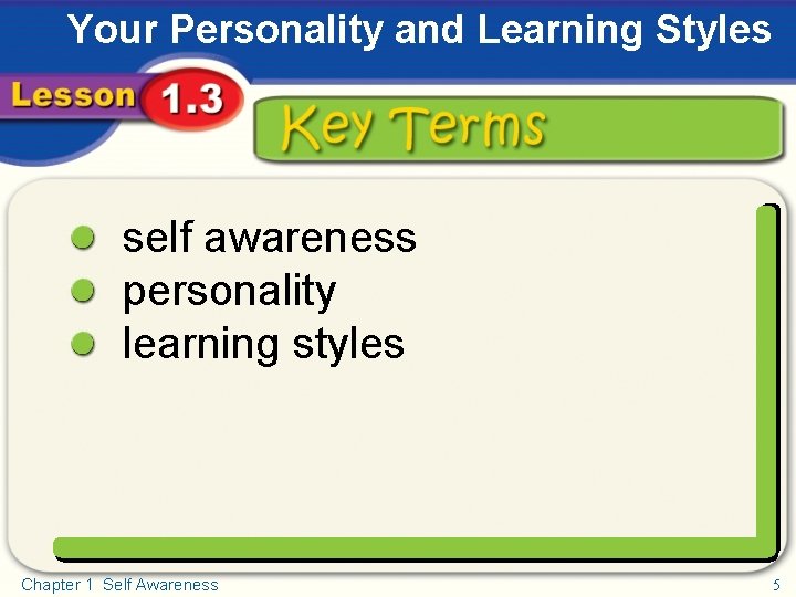 Chapter 1 Topic Self Awareness Personality Learning Styles