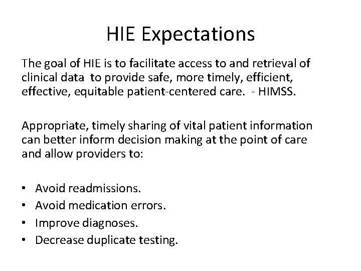 Healthcare Data Exchange Learning Collaborative HIE Agenda Introduction