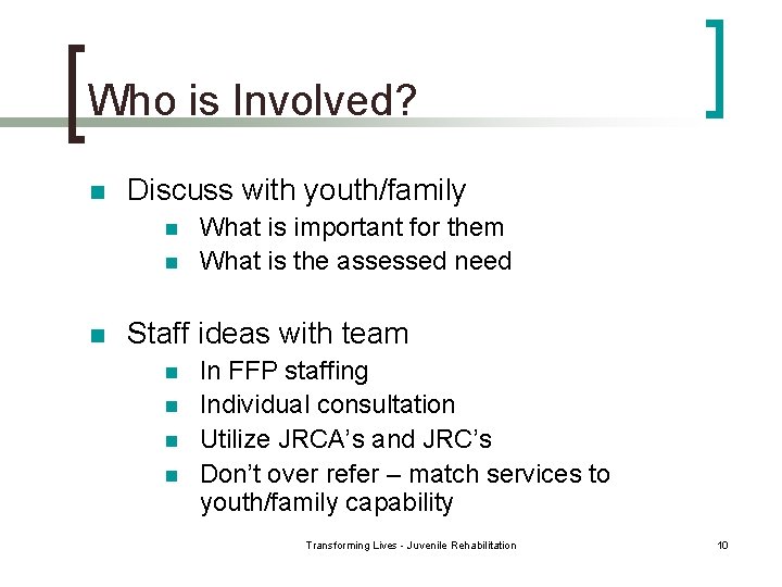 Functional Family Parole Youth and Family ServiceActivity Plans