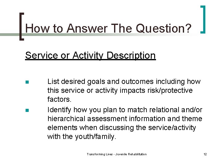 Functional Family Parole Youth and Family ServiceActivity Plans