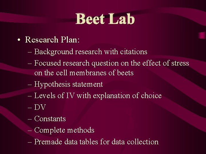 Prelab Beet Membranes Follow the instructions on your