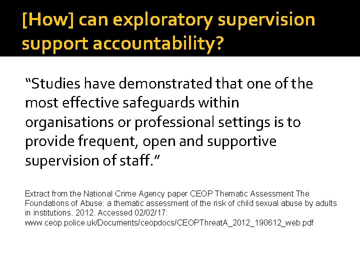 Supervision as accountability and support Address to the