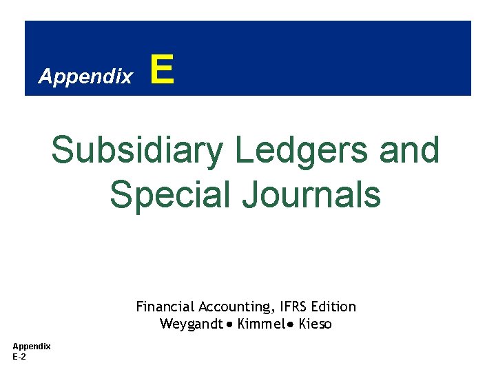 Appendix E1 Appendix E Subsidiary Ledgers and Special