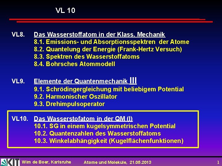 VL 10 VL 8 Das Wasserstoffatom in der