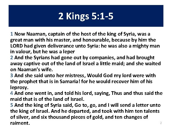 Lessons Learned from Naaman the Leper 2 Kings