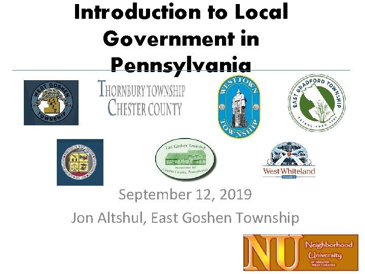 Introduction to Local Government in Pennsylvania September 12