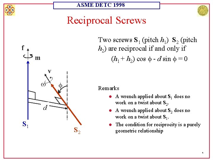 ASME DETC 1998 Reciprocity Vijay Kumar 1 ASME