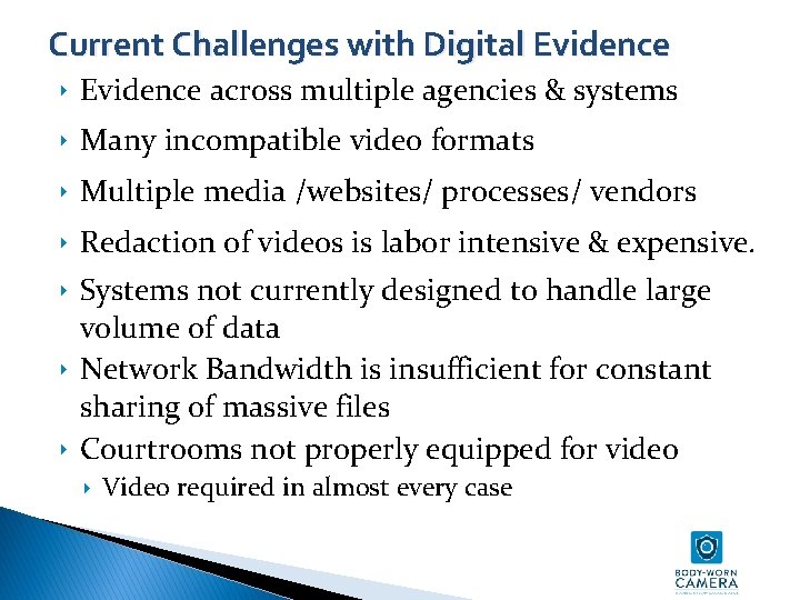 Digital Evidence Integration Elliot Harkavy BWC TTA Technology