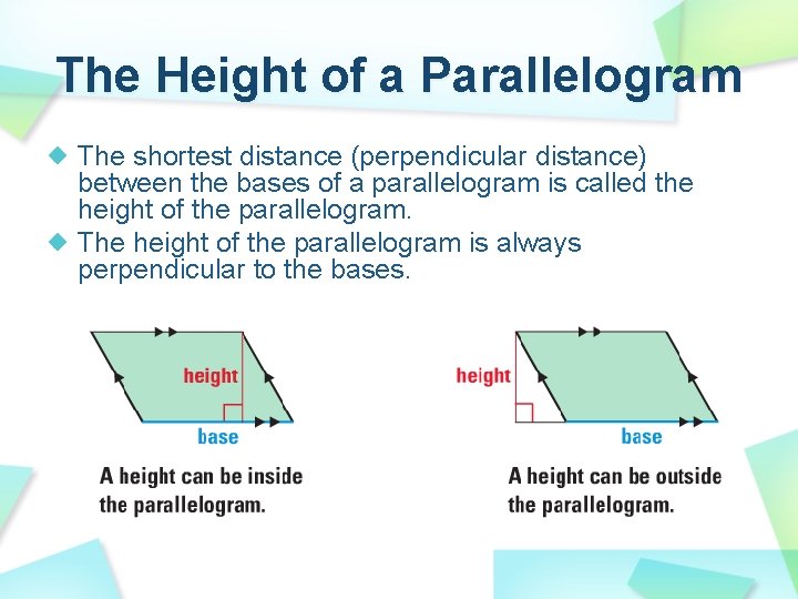 Area of Parallelograms Key Vocabulary Base of a