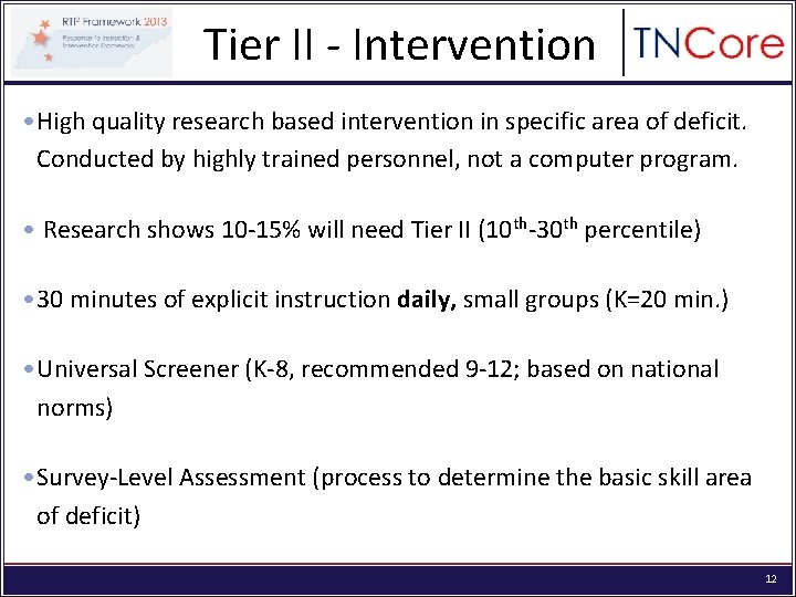 From TN Department of Education Presentation RTII Response