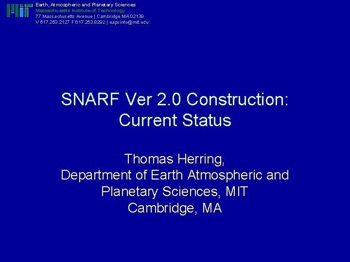 Earth Atmospheric and Planetary Sciences Massachusetts Institute of