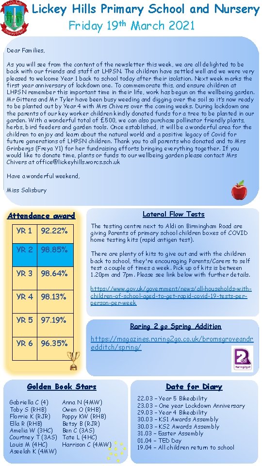 Lickey Hills Primary School and Nursery Friday 19