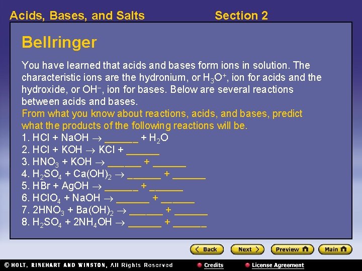 Acids Bases and Salts Section 2 Reactions of