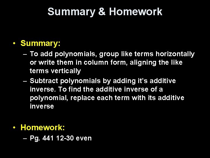 Lesson 8 5 Adding and Subtracting Polynomials Click