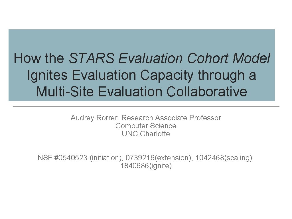 How the STARS Evaluation Cohort Model Ignites Evaluation