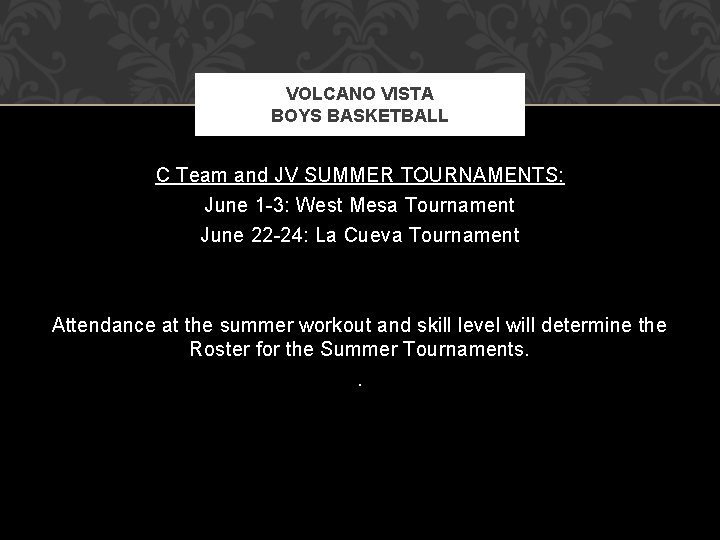 VOLCANO VISTA BOYS BASKETBALL Coach Cesar Cuevas Coach