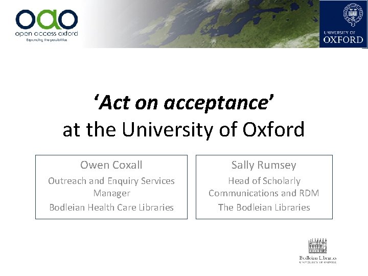 Act on acceptance at the University of Oxford