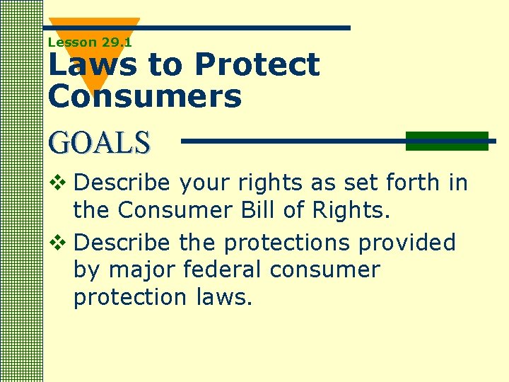Lesson 29 1 Laws to Protect Consumers GOALS