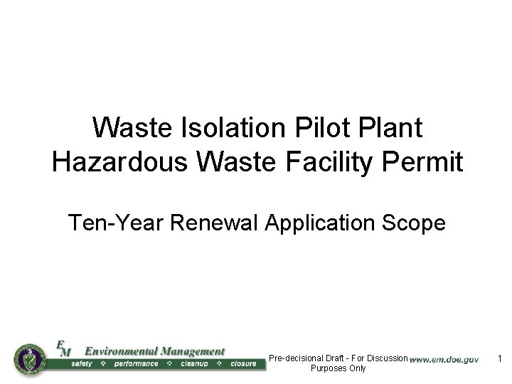 Waste Isolation Pilot Plant Hazardous Waste Facility Permit