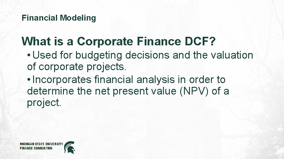 Finance Association Corporate Finance DCF Presentation Table of