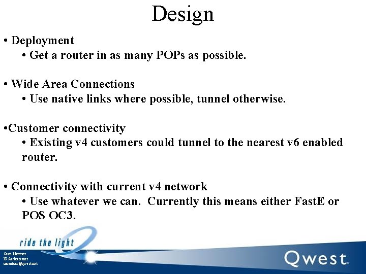 Building an IPv 6 Test Network Sean Mentzer