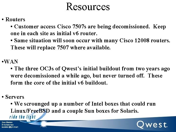 Building an IPv 6 Test Network Sean Mentzer