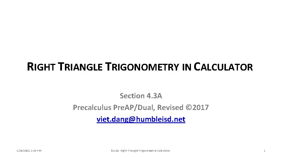 Right Triangle Trigonometry In Calculator Section 4 3
