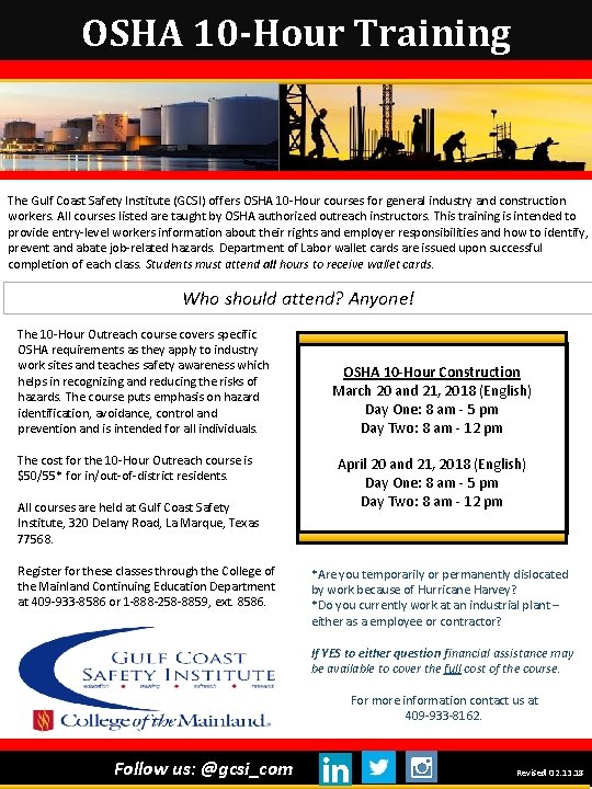 OSHA 10 Hour Training The Gulf Coast Safety