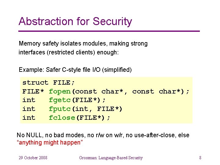 Overview of LanguageBased Security Dan Grossman CSE 564