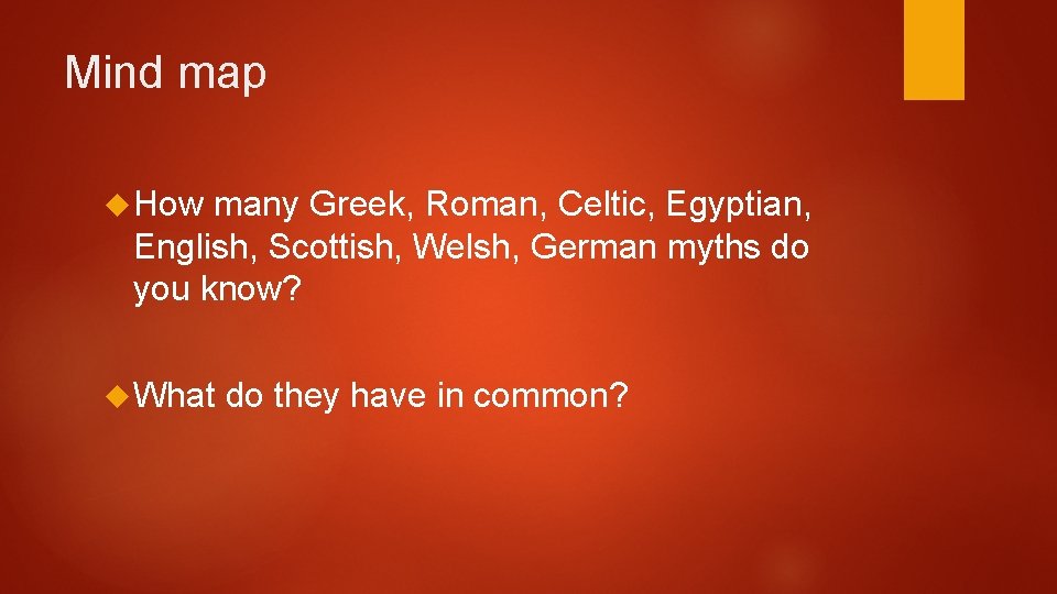 Myths Legends Mind map How many Greek Roman