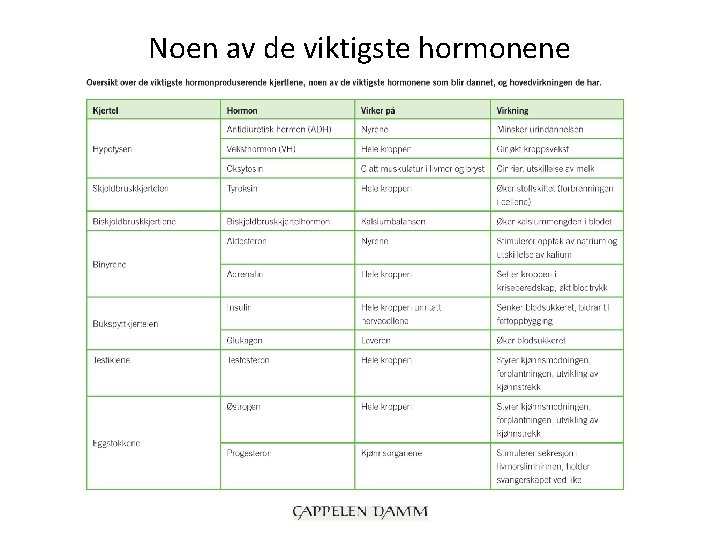 Hormonsystemet Hormonsystemet Sender beskjeder rundt i kroppen Beskjedene