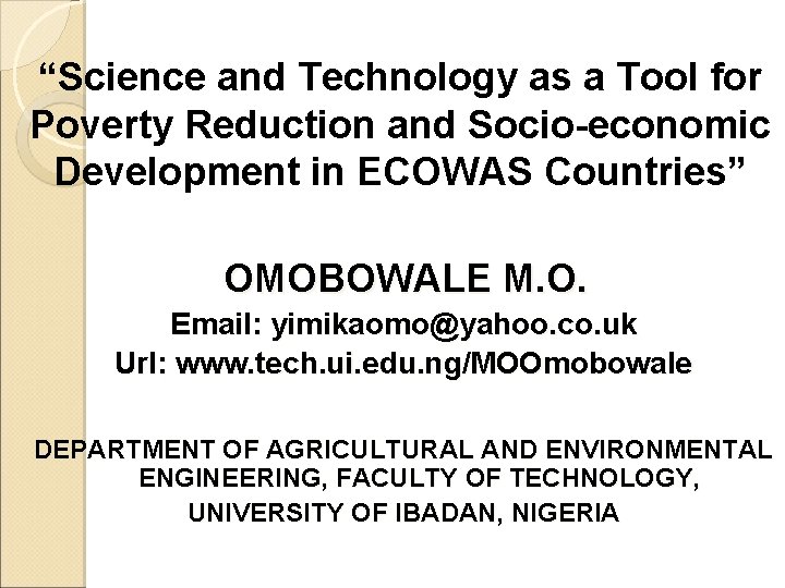 Science and Technology as a Tool for Poverty