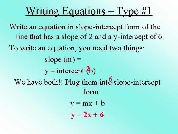 2 1 Writing Equations in Slope Intercept Form