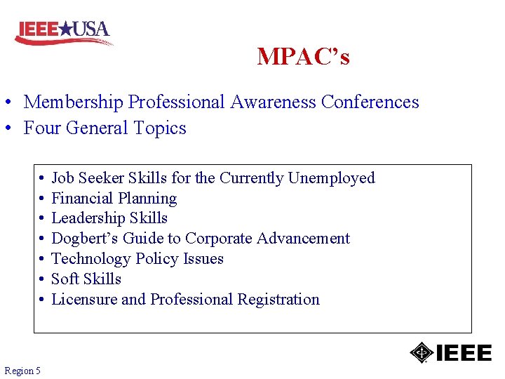 Region 5 Professional Activities Region 5 Training David