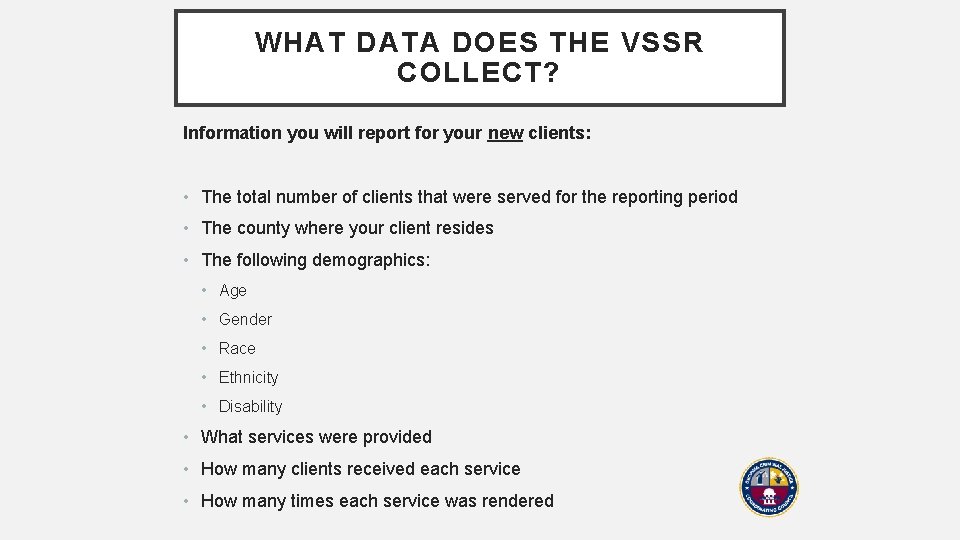 ALL ABOUT VSSR Ciarra Turner Statistical Analysis Center