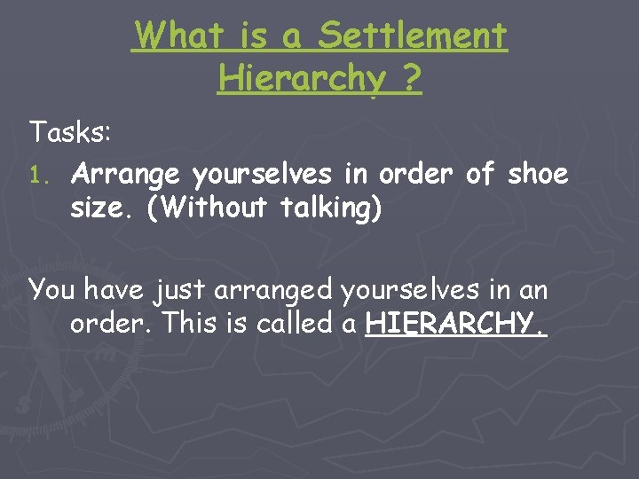 What is a Settlement Hierarchy Learning objectives To