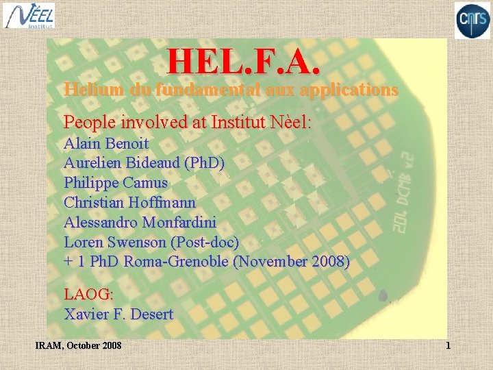 HEL F A Helium du fundamental aux applications