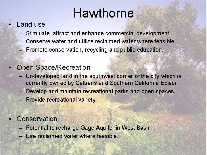 Land Use Open Space Recreation Conservation Issues and