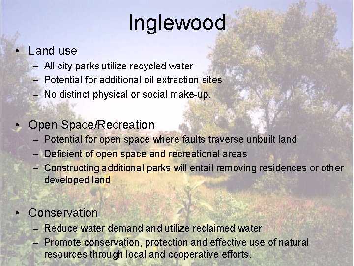 Land Use Open Space Recreation Conservation Issues and