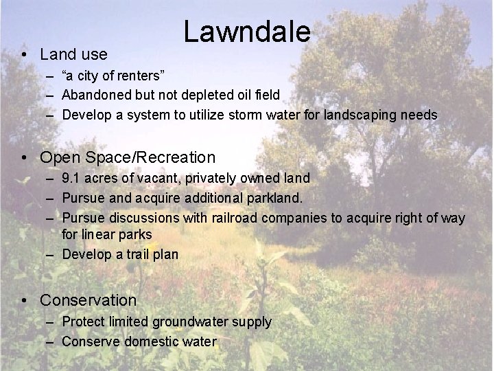 Land Use Open Space Recreation Conservation Issues and