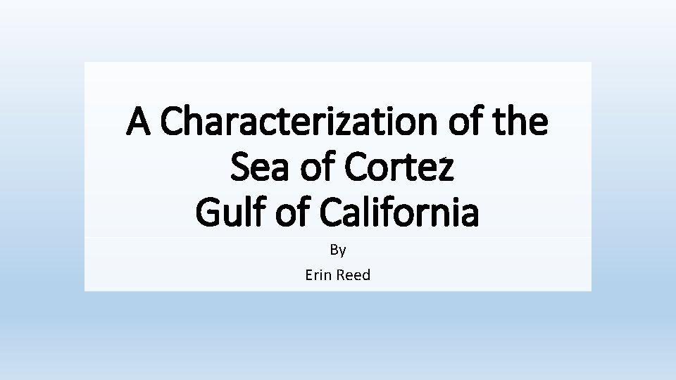A Characterization of the Sea of Cortez Gulf